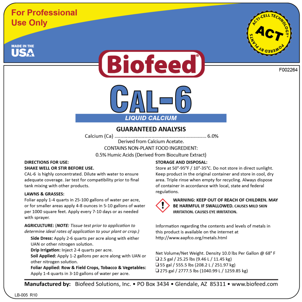 CAL-6 Liquid Calcium Fertilizer | Biofeed Solutions