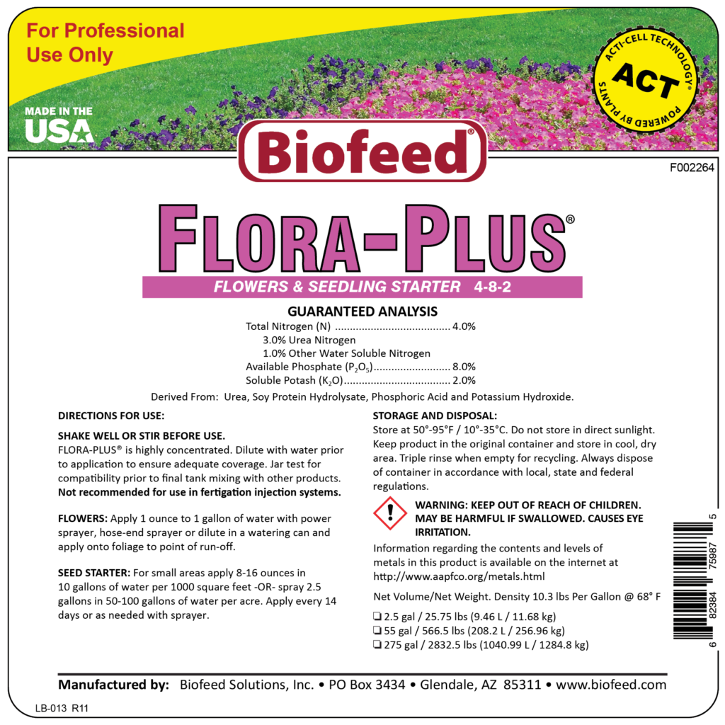 FLORA-PLUS® 4-8-2 Flowers and Seedling Starter | Biofeed Solutions