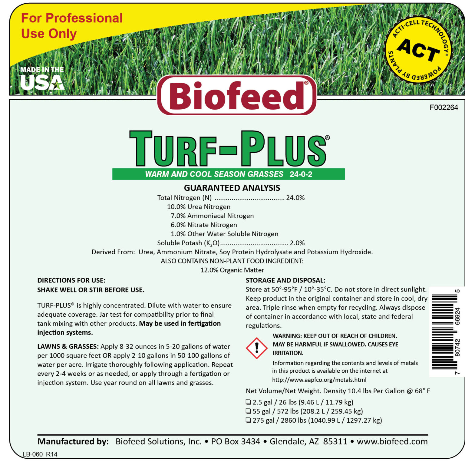 All Season Grass Fertilizer TURF-PLUS® 24-0-2 | Biofeed Solutions